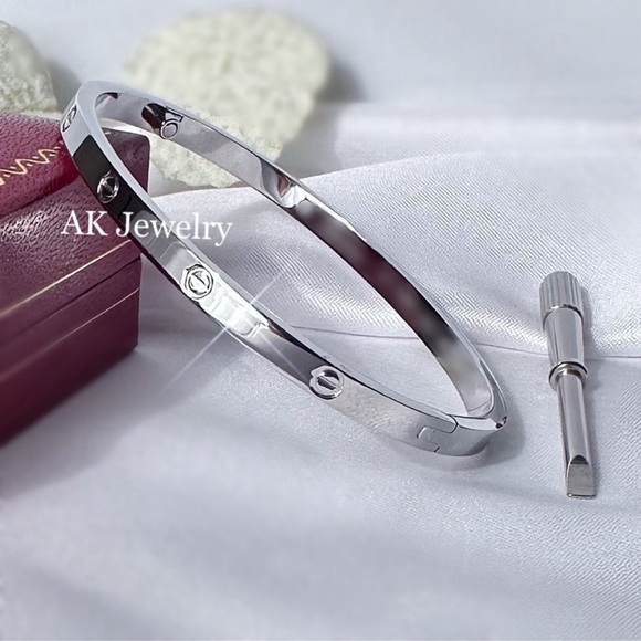 Jewelry | Luxury Thin Silver Screw Design Bracelet Bangle Cuff Unisex ...
